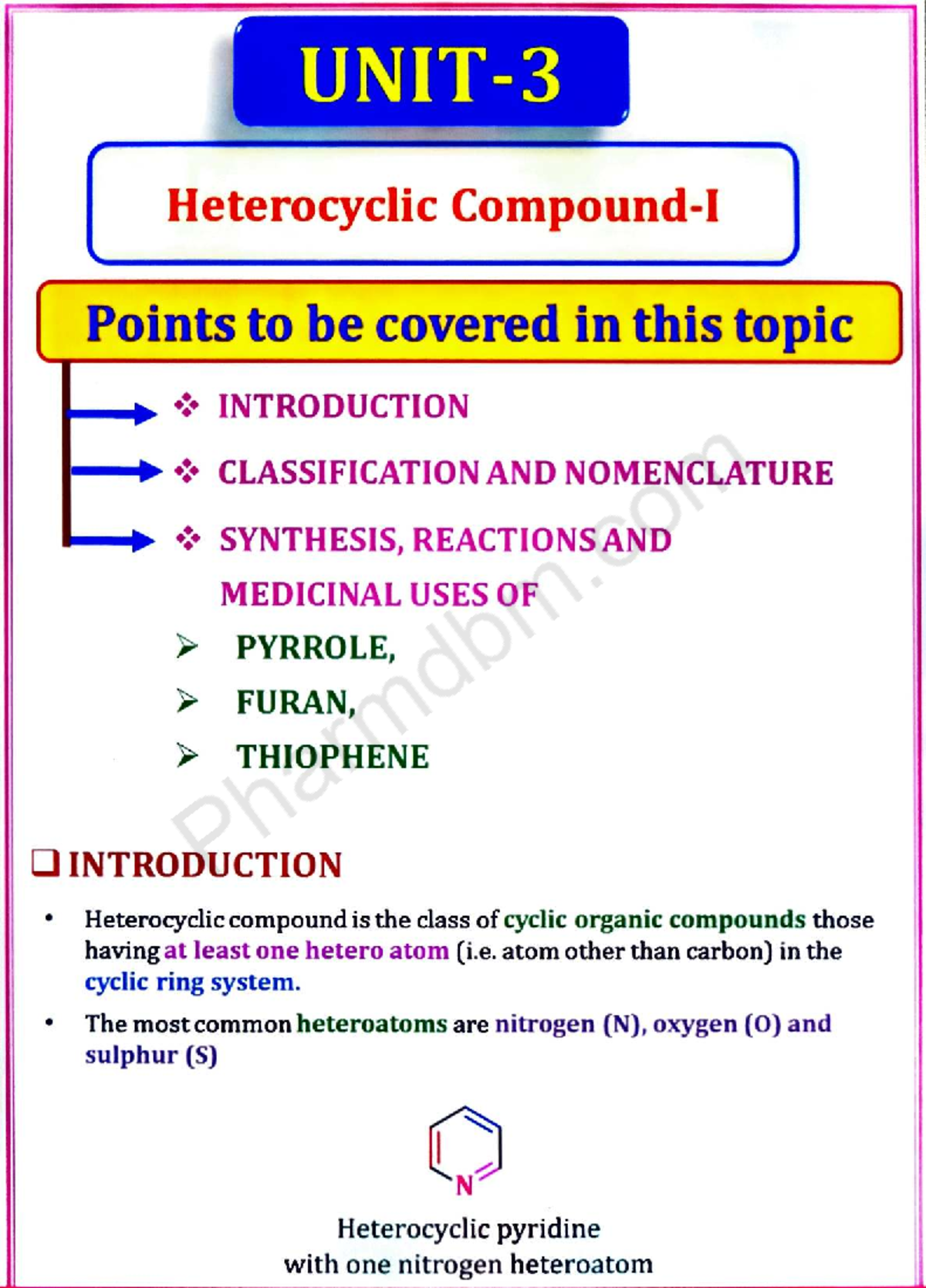 POC III - Unit 3: Heterocyclic Compounds Overview and Synthesis - Studocu