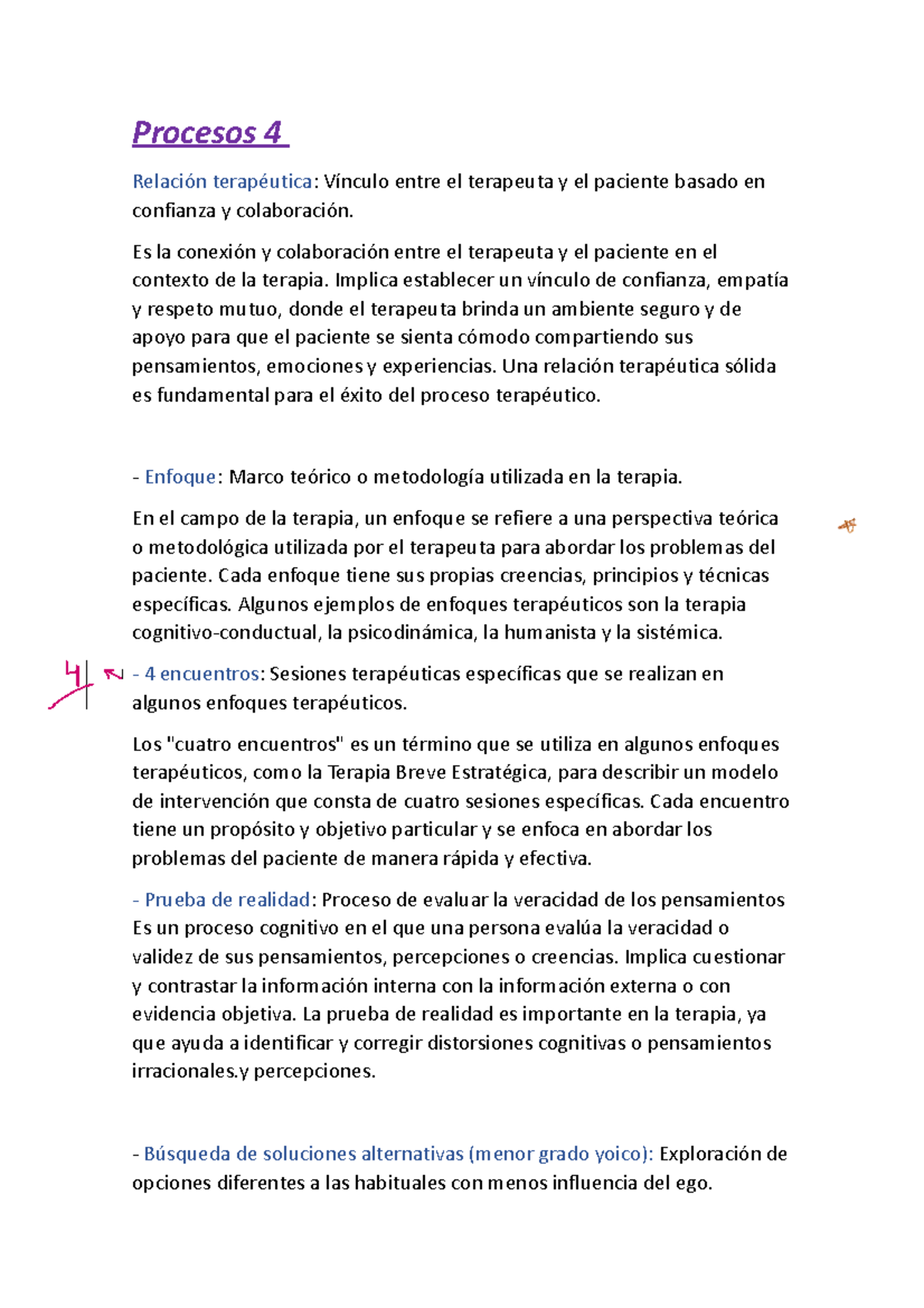 Procesos 4 - Resumen de Conceptos Clave en Psicoterapia - Studocu