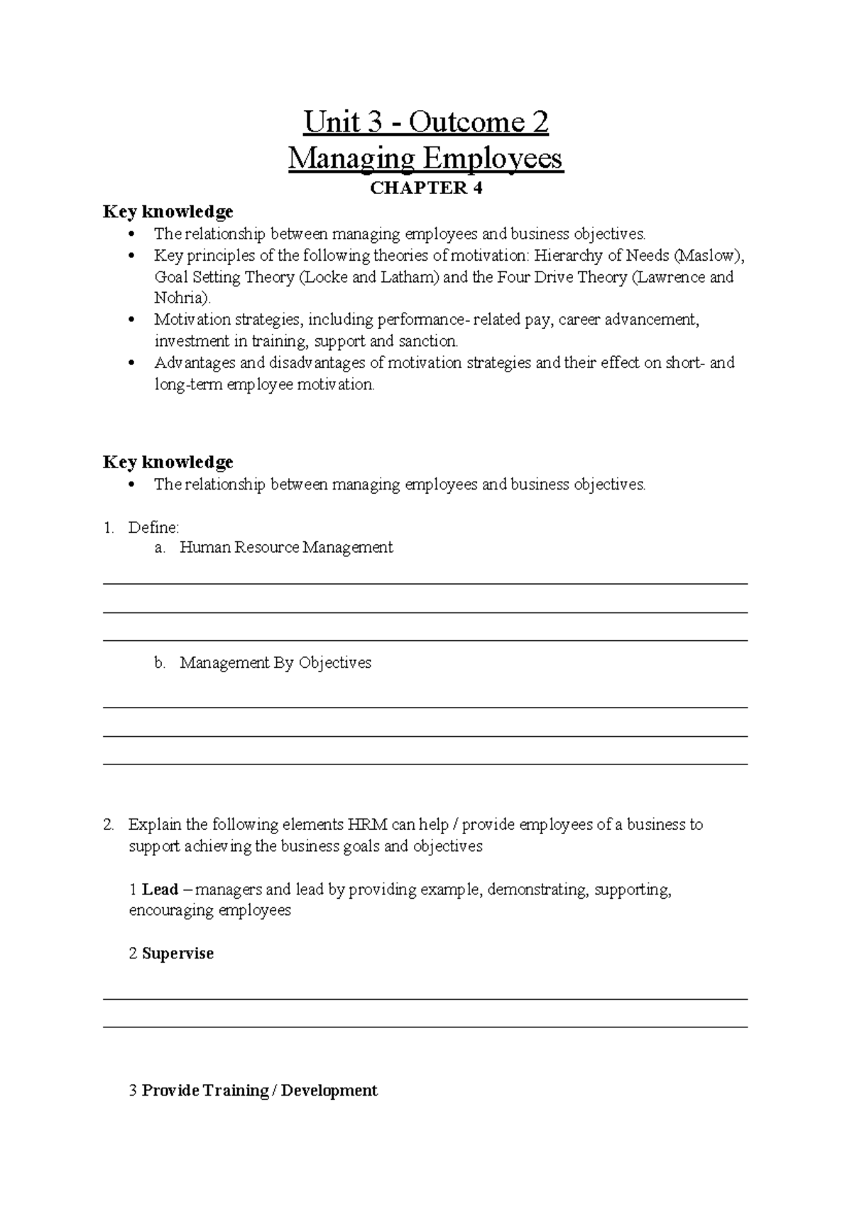 Chapter 4 - class work - VCE - Unit 3 - Outcome 2 Managing Employees ...