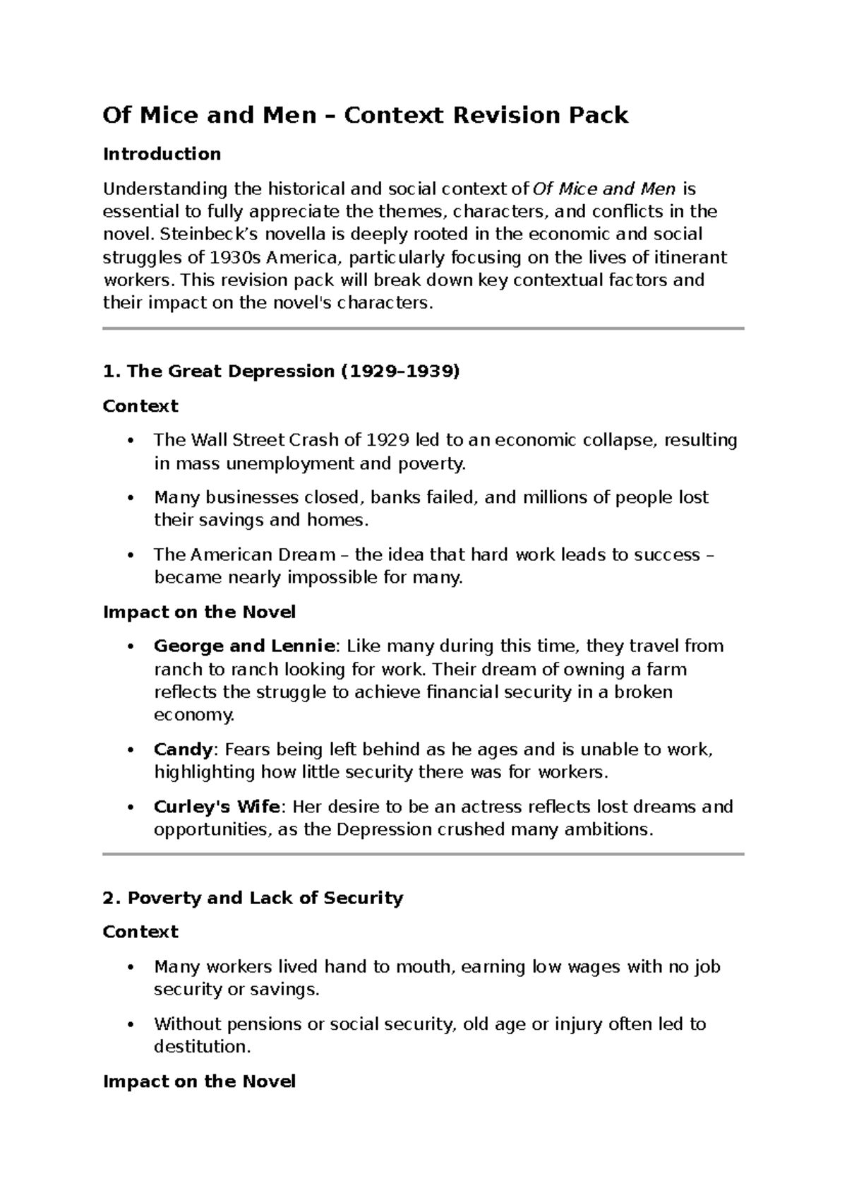 Of Mice and Men Context and Authorial Intentions Revision (ENG 101 ...