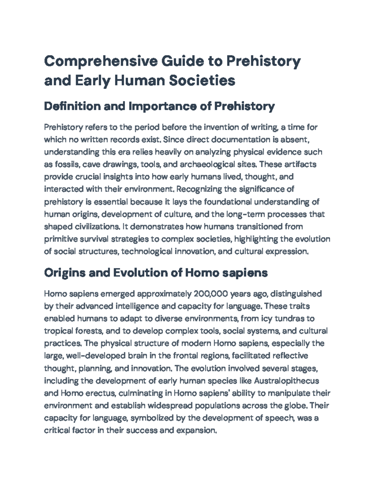 Prehistory and Early Human Societies: A Comprehensive Overview - Studocu