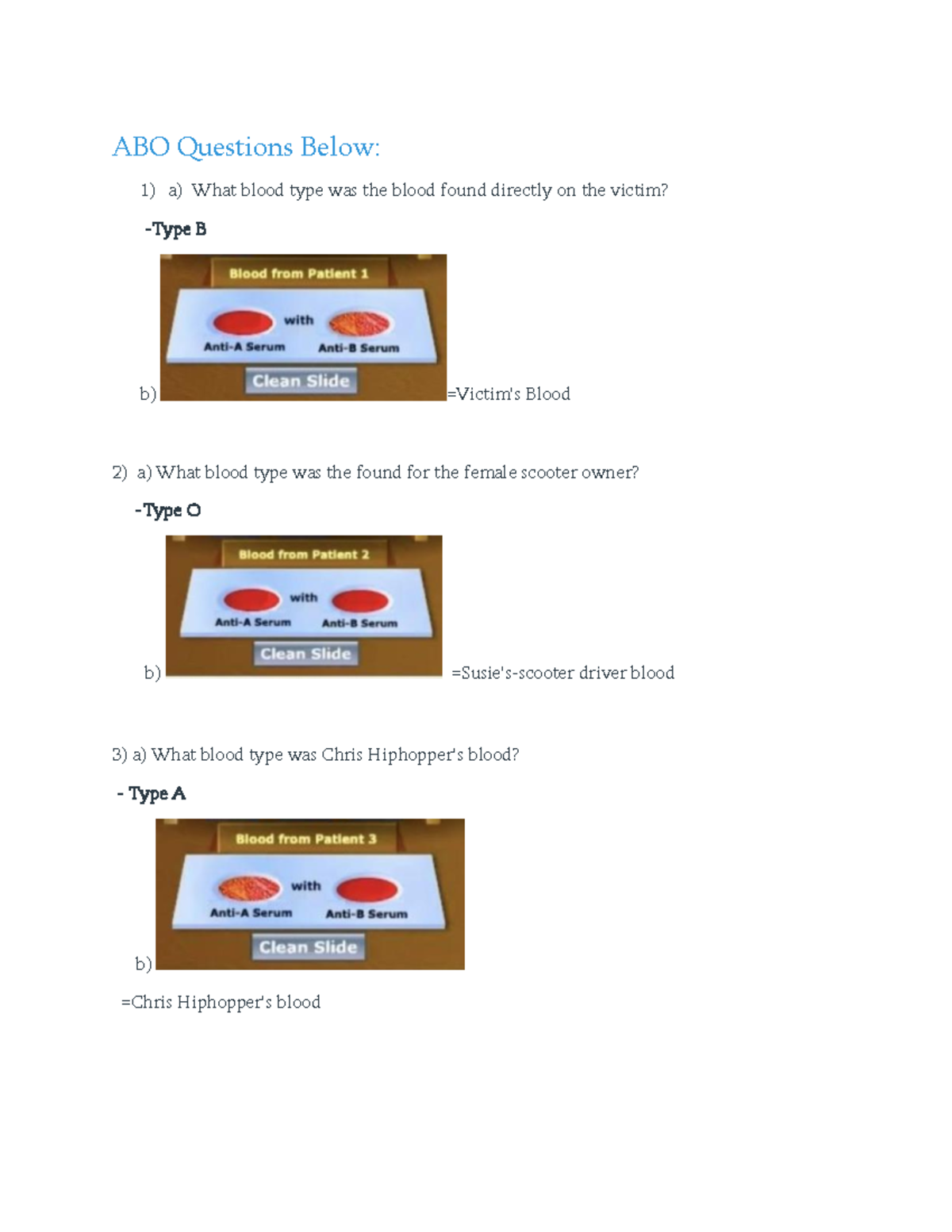 ABO 10 questions - blood type assignment :genetics - ABO Questions ...