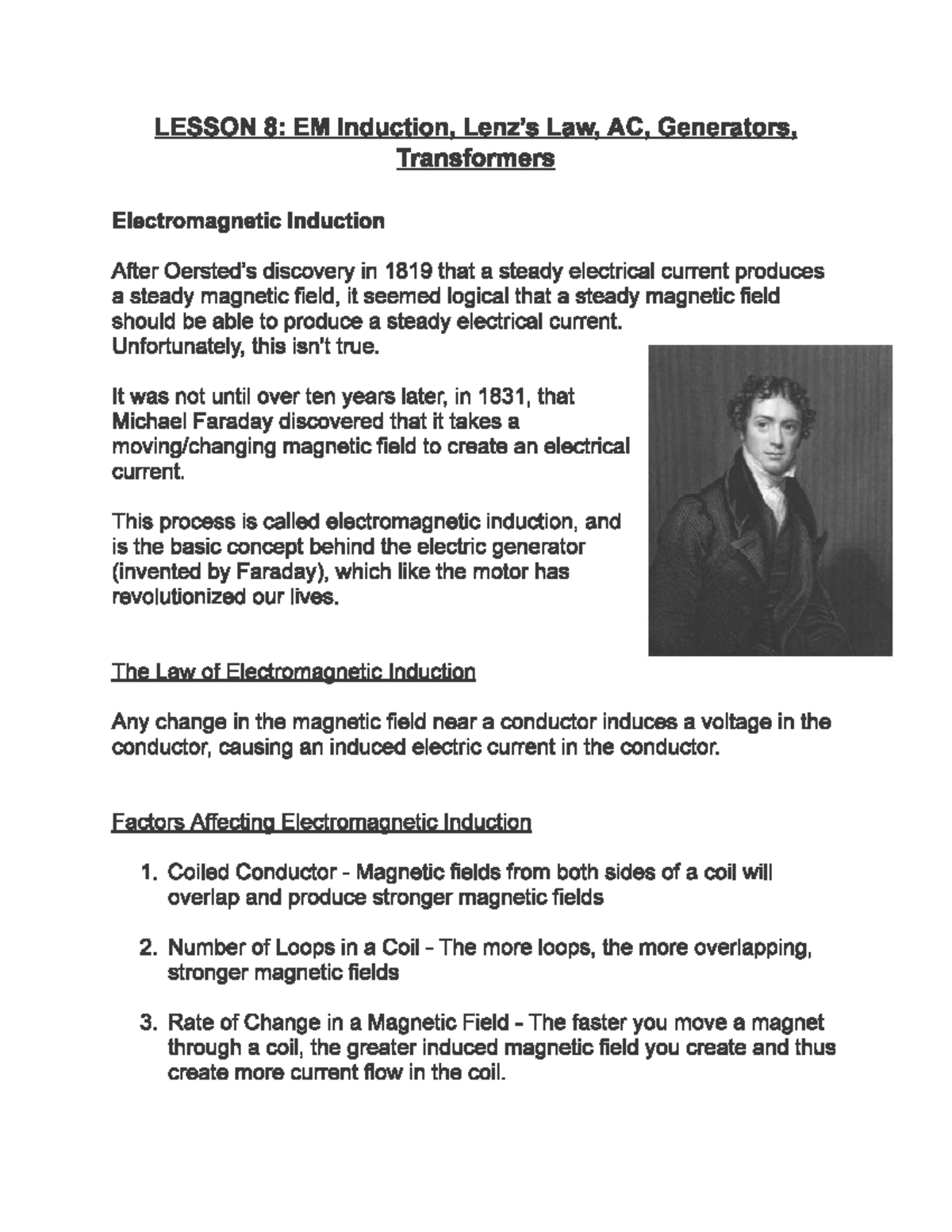 Lesson 8 - Lenz's Law, AC Generators & Transformers Overview - Studocu