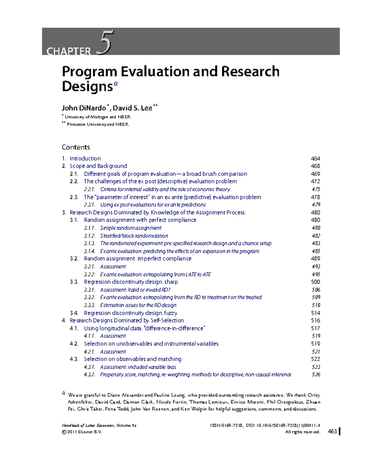 CHAPTER 5 Program Evaluation and Research Designs - DiNardo & Lee (HLab ...