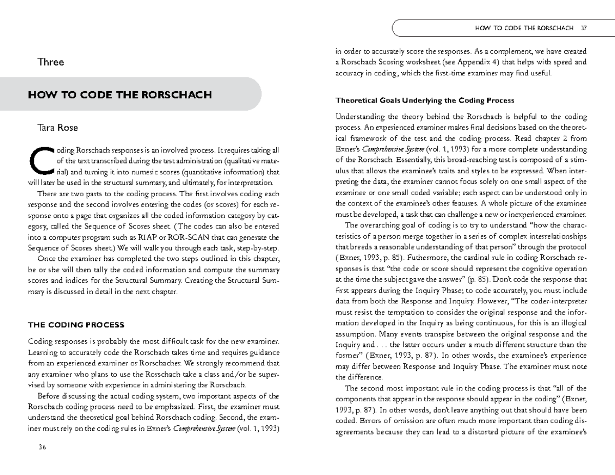 Rorschach Scoring: Essential Coding Techniques & Guidelines - Studocu