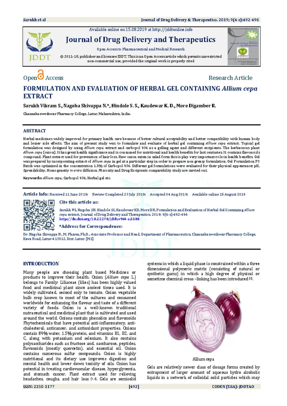 Formulation and Evaluation of Herbal Gel with Allium cepa Extract - Studocu