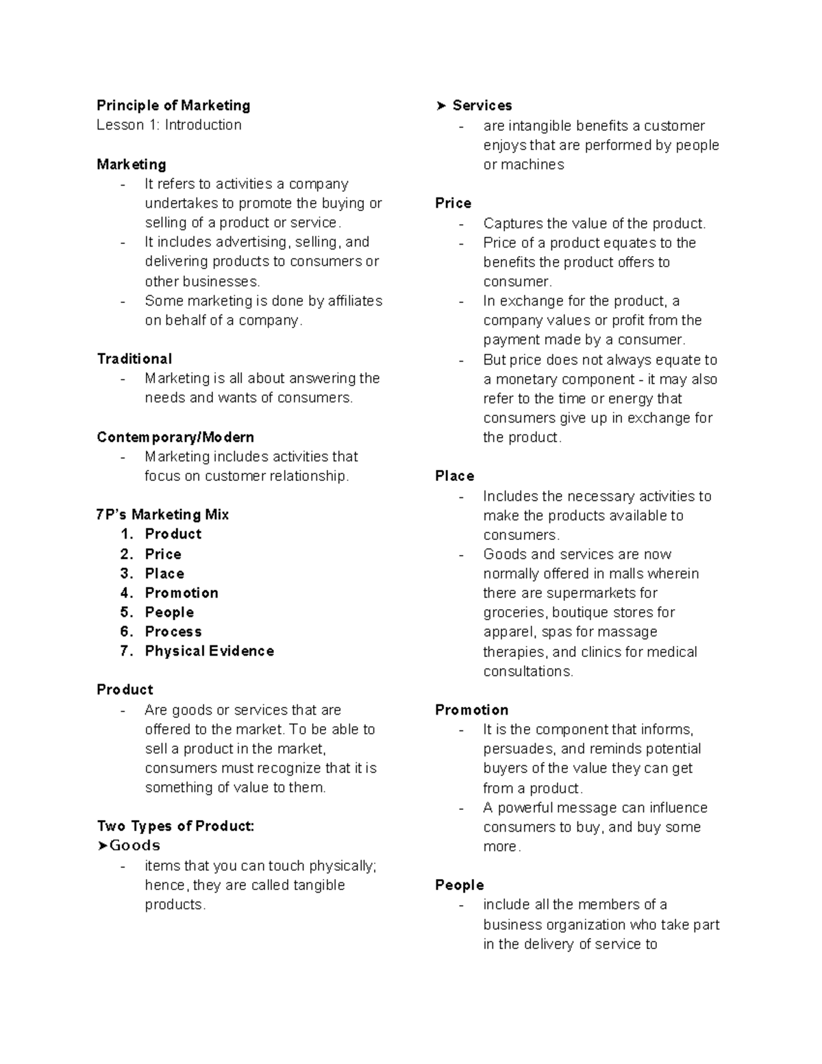 Principle of Marketing - Lesson 1 Overview and Key Concepts - Studocu
