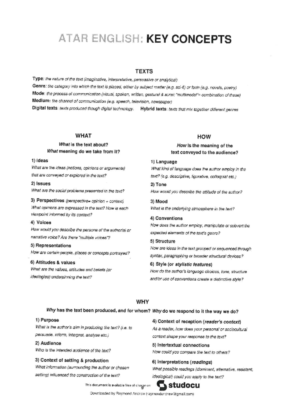 ATAR ENGLISH: KEY CONCEPTS & TEXT ANALYSIS CONCEPT MAP - Studocu