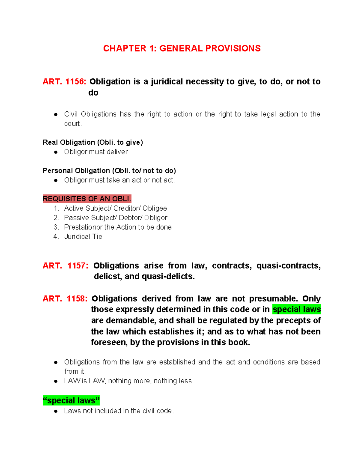 Fundamentals of Civil Obligations: A Detailed Overview - Studocu