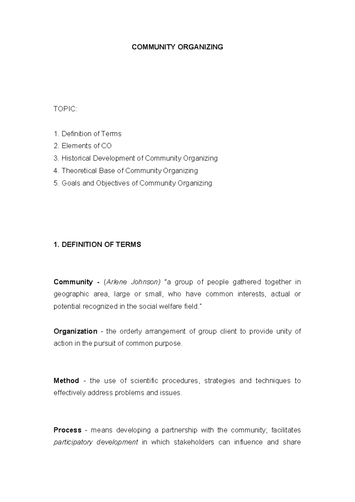 Community organizing: Definition, elements, history, and goals - Studocu
