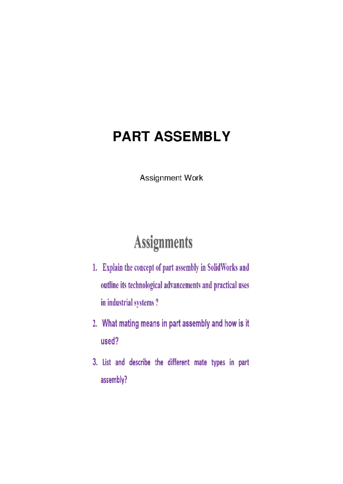 PART ASSEMBLY Assignment - ELROIE ERISTU Insights & Applications - Studocu