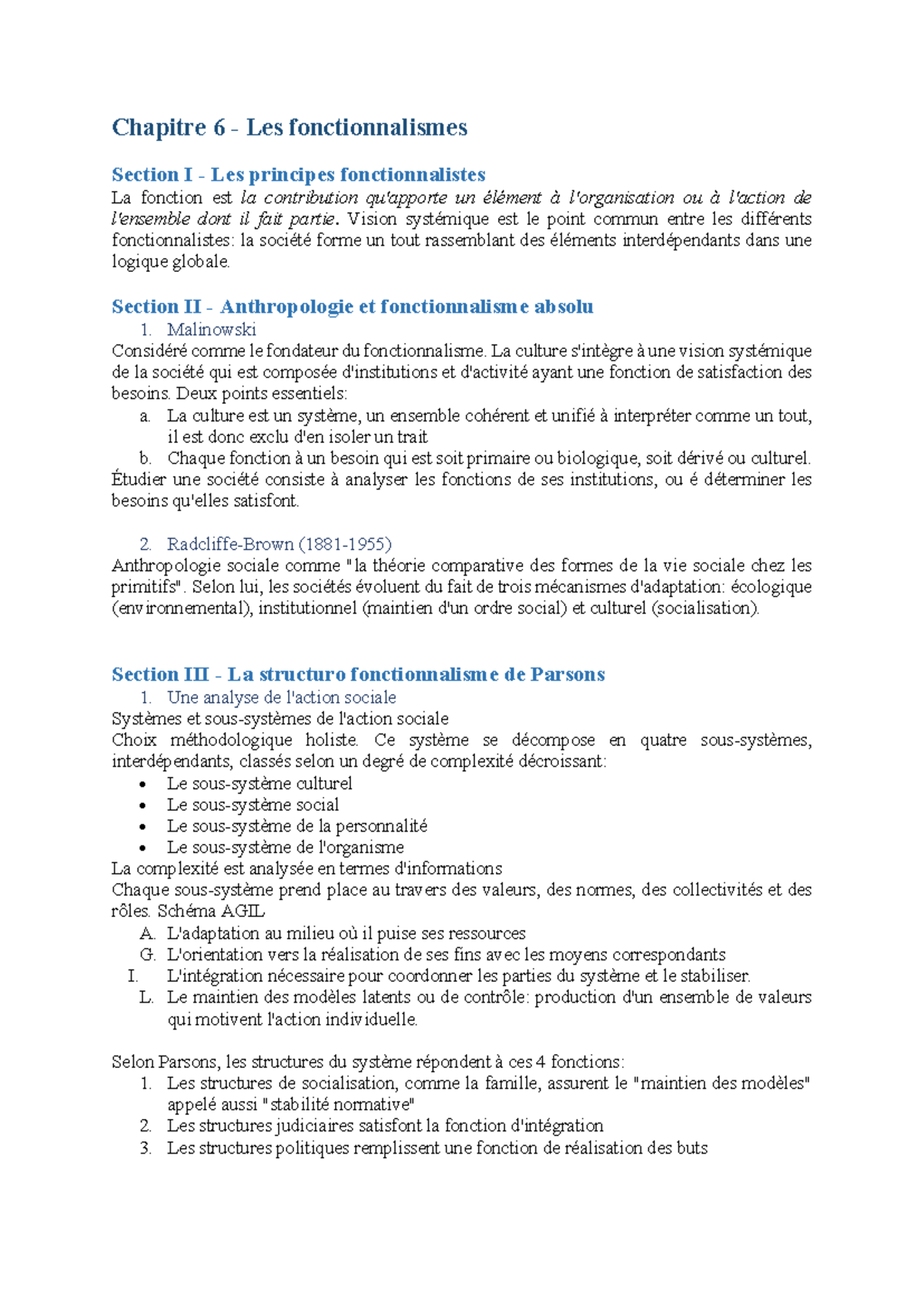 Chapitre 6: Les Fonctionnalismes - Analyse des Principes et Théories ...