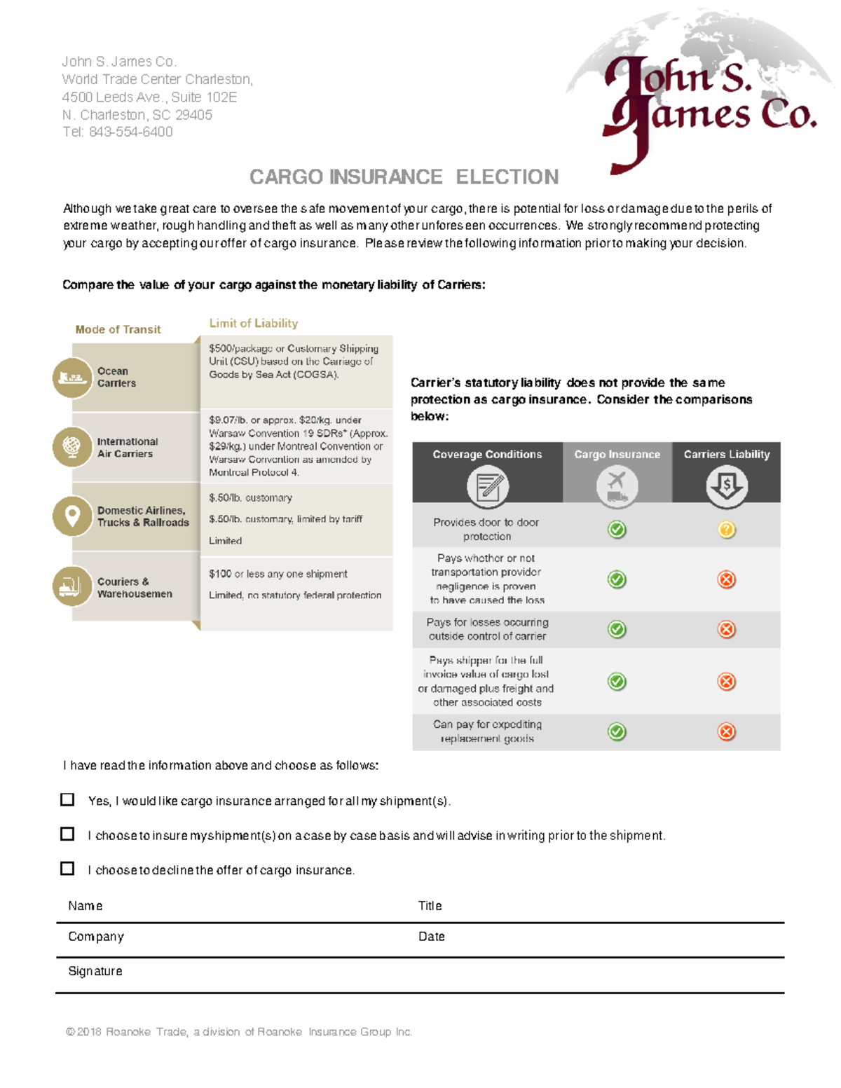 RIG Cargo Insurance Request Form - CARGO INSURANCE ELECTION Although we ...