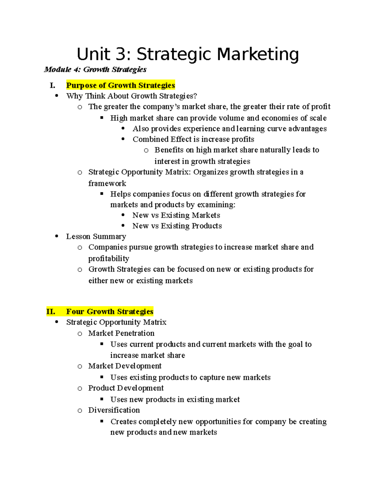 D077 Unit 3 Module 4 Notes and Assessment - Unit 3: Strategic Marketing ...