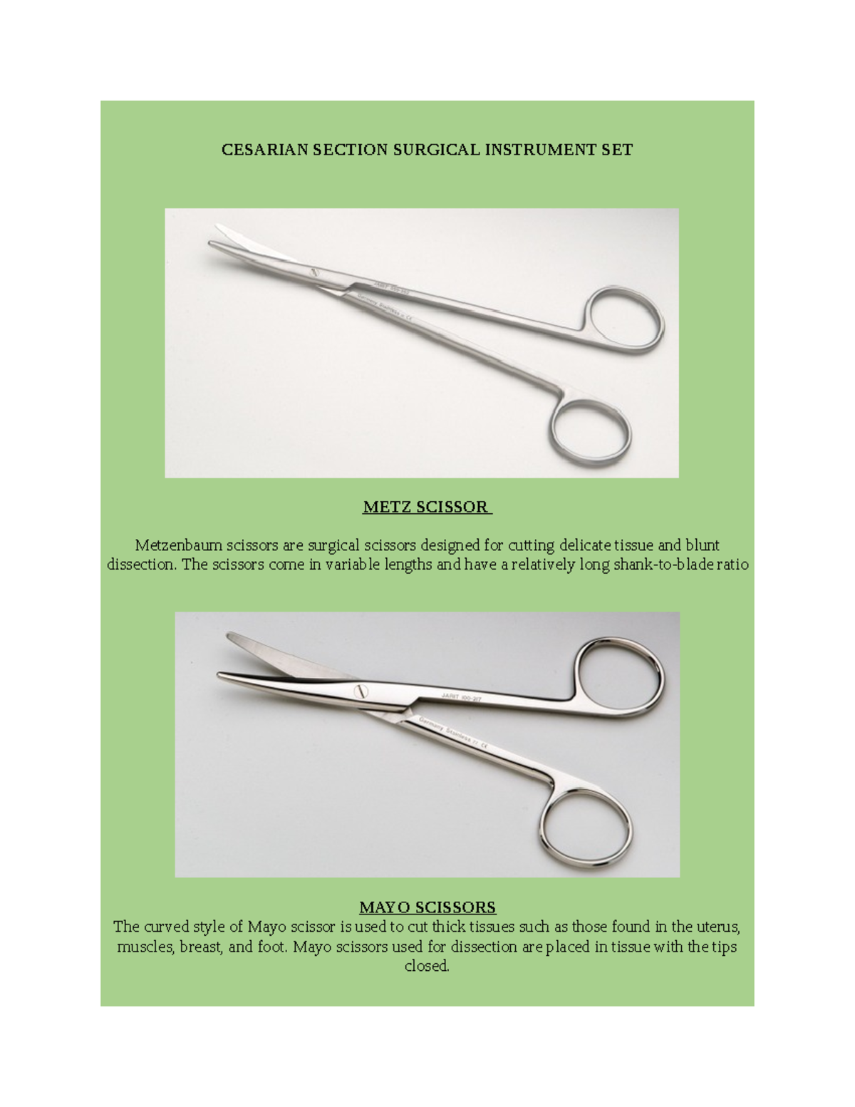 Instruments SET1 - none - CESARIAN SECTION SURGICAL INSTRUMENT SET METZ ...