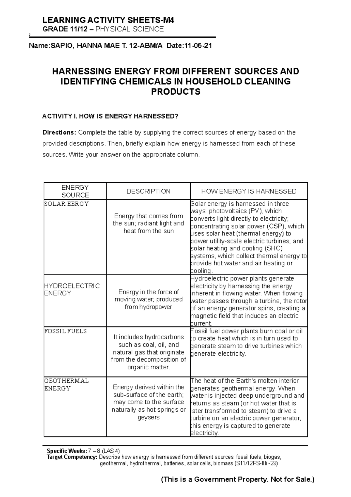 Physical- Science AS4 - Physics acts - LEARNING ACTIVITY SHEETS-M GRADE 11/12 – PHYSICAL SCIENCE ...