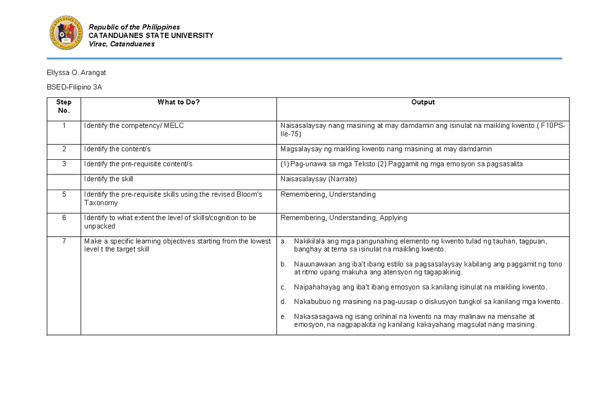 BSED-Filipino 3A Learning Competencies: Narrative Skills & Poetry ...