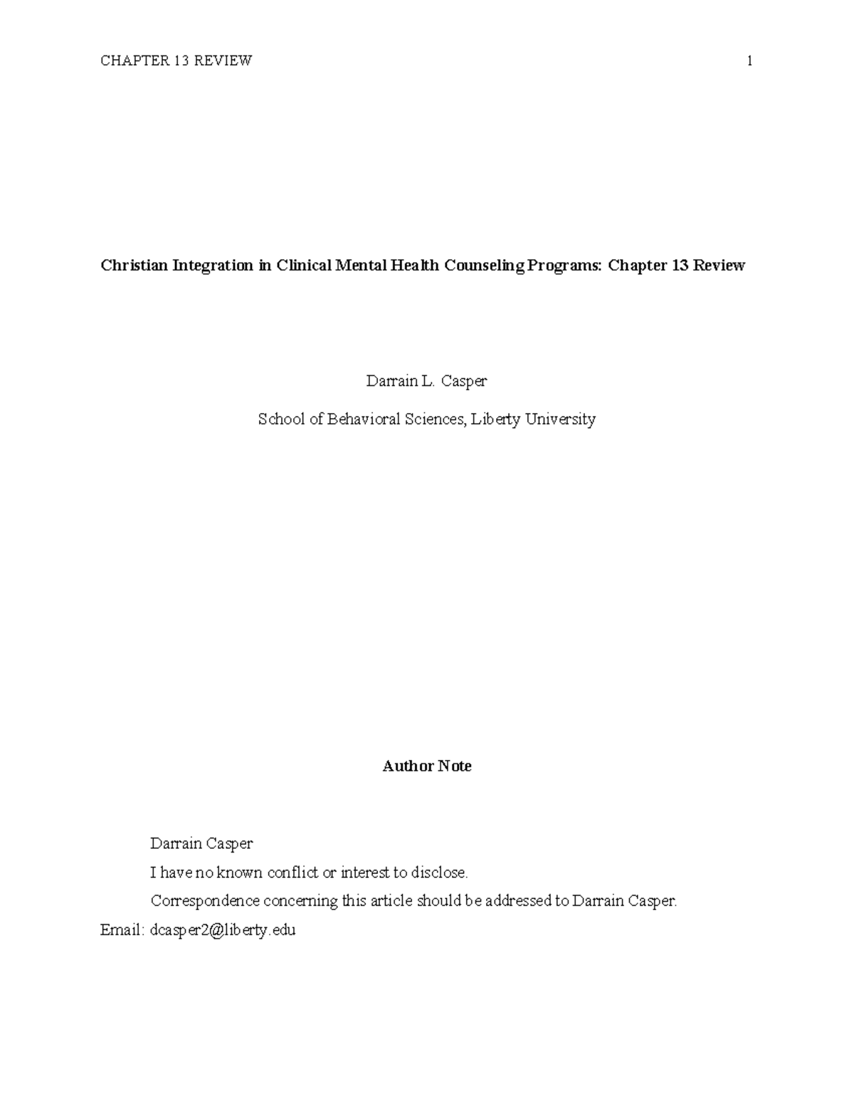 CMHC 501: Chapter 13 Review on Christian Integration in Counseling - Studocu