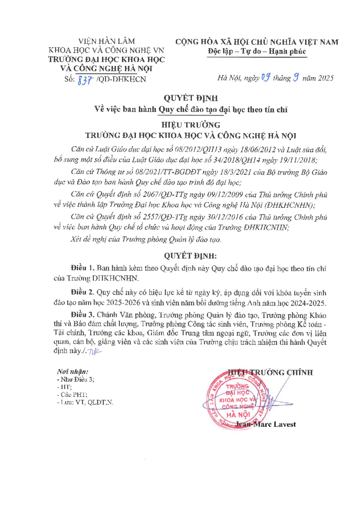 QUY CHẾ ĐÀO TẠO TÍN CHỈ - USTH 2025 - Studocu
