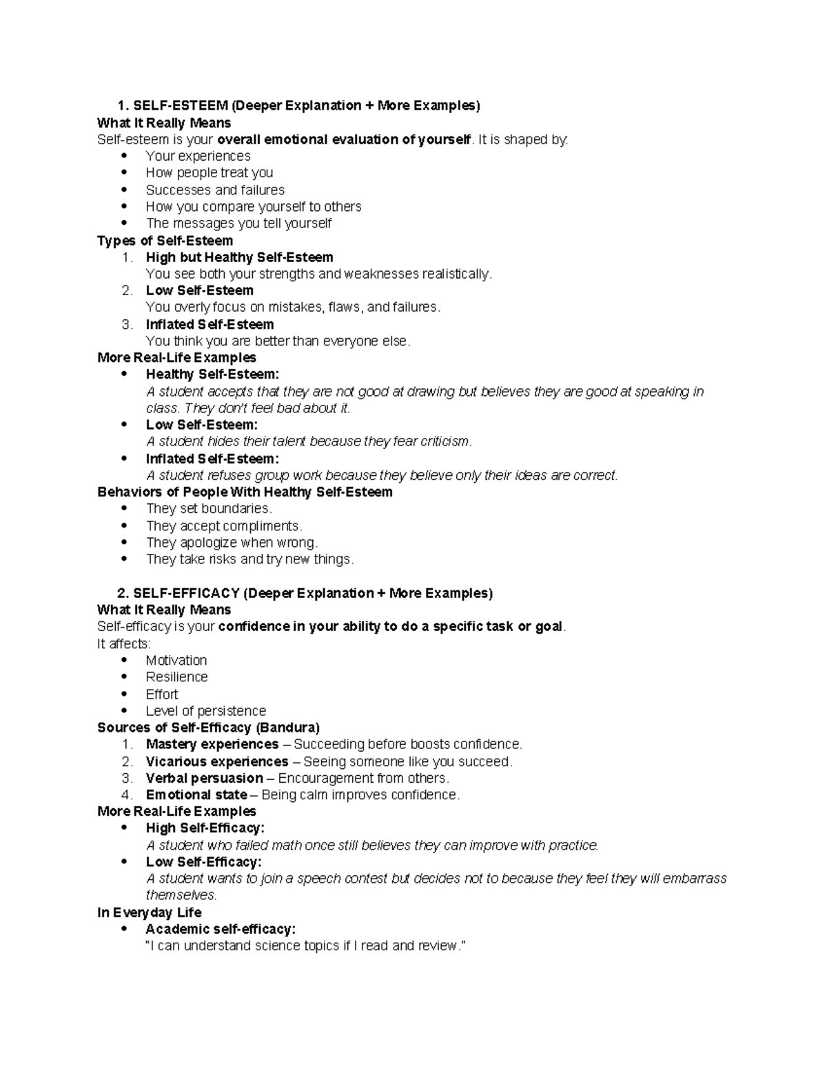 SELF-Esteem Lecture Notes (Course Code: 1) - Insights & Examples - Studocu