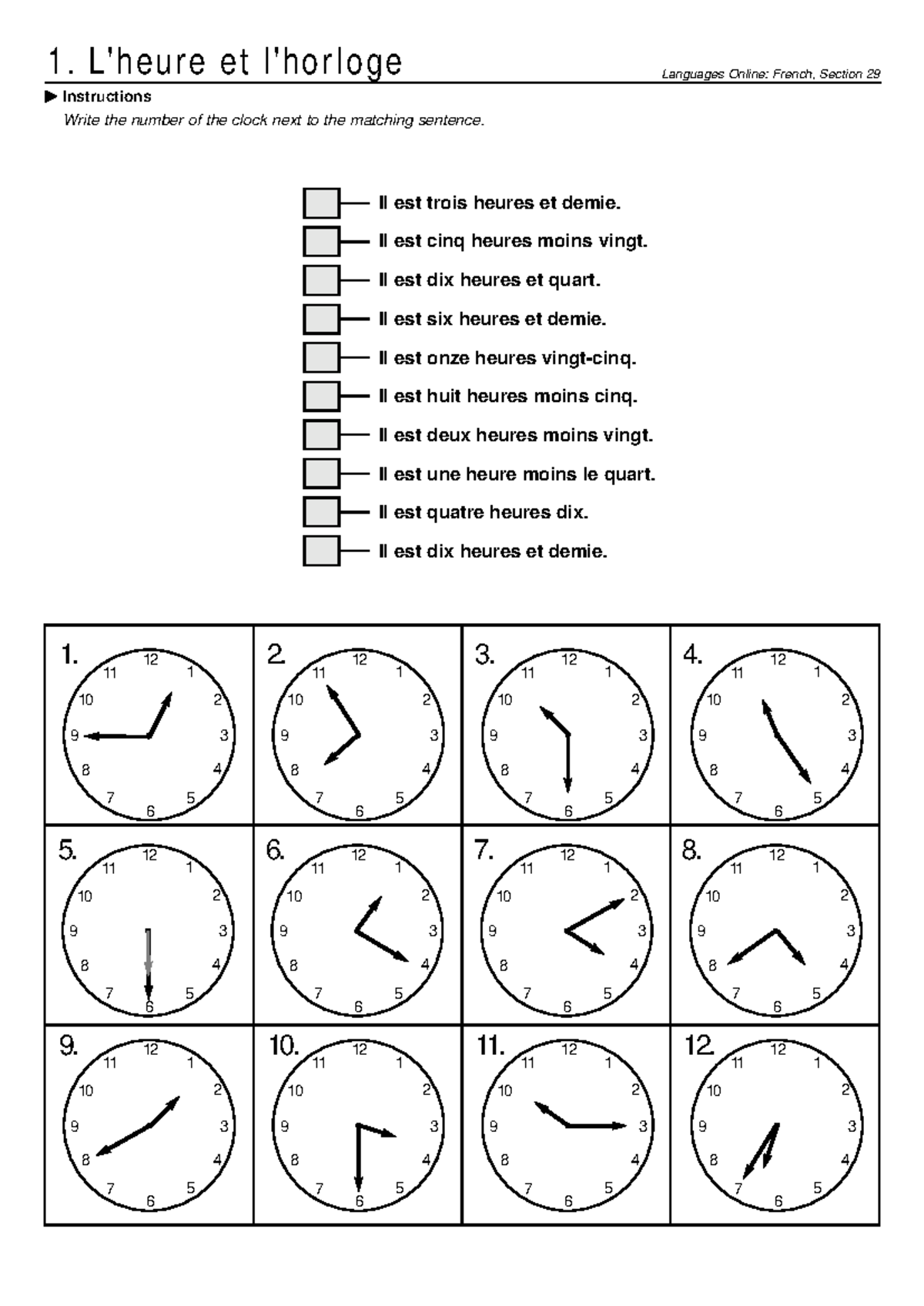 Indiquer l'heure et les horaires - Il est trois heures et demie. Il est ...