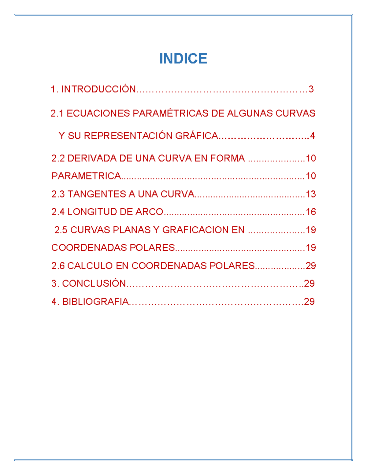 Curvas planas, ecuaciones parametricas y coordenadas polares - INDICE ...