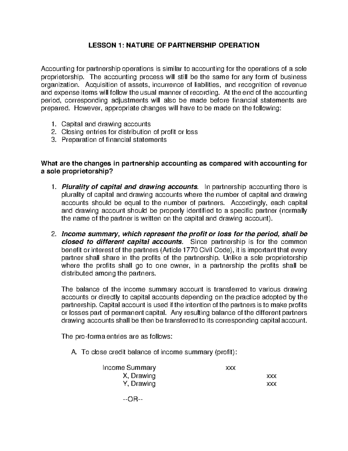 M2L1: Understanding Partnership Operations in Accounting - Studocu