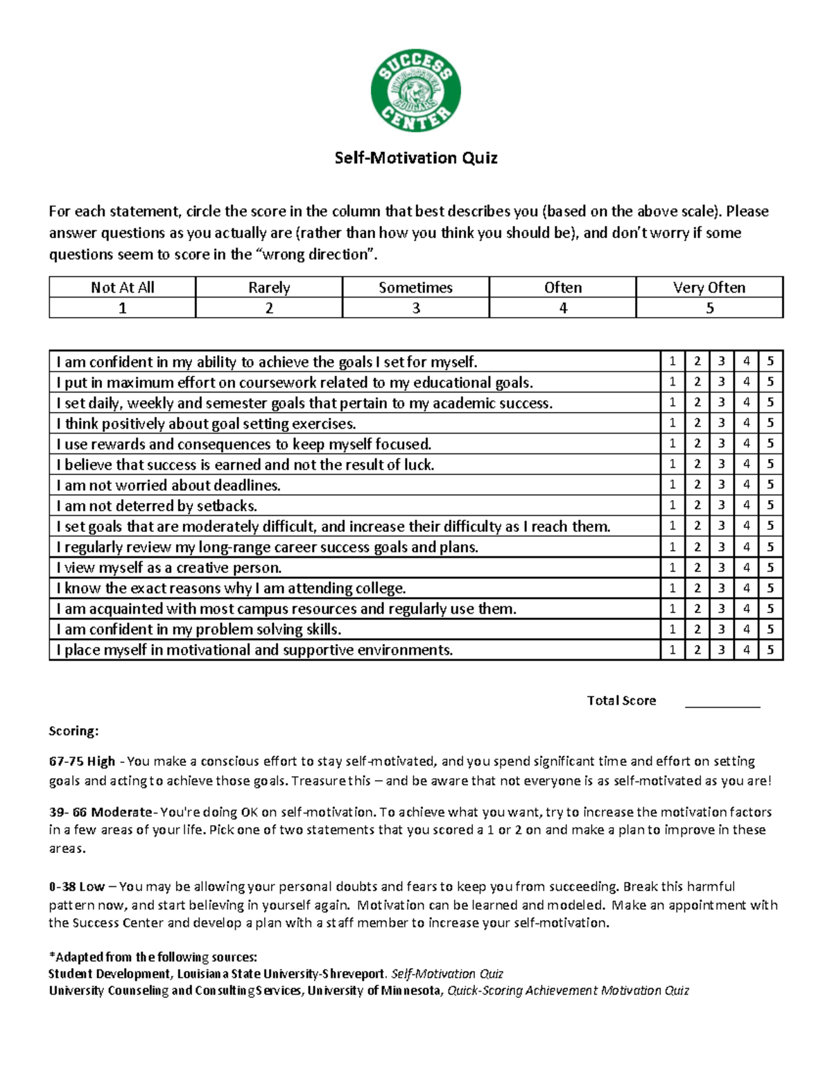 Self-Motivation-Quiz - Self-Motivation Quiz For each statement, circle ...