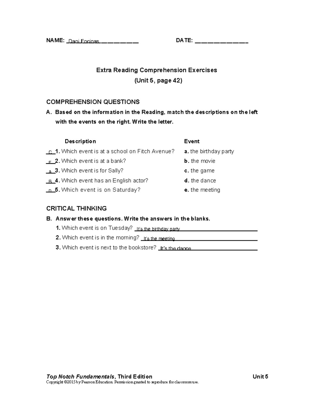 Extra Reading Comprehension Exercises - Unit 5 - Studocu