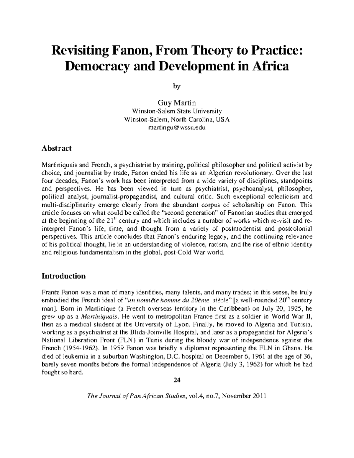 FAN 301: Revisiting Fanon's Legacy in African Democracy and Development ...