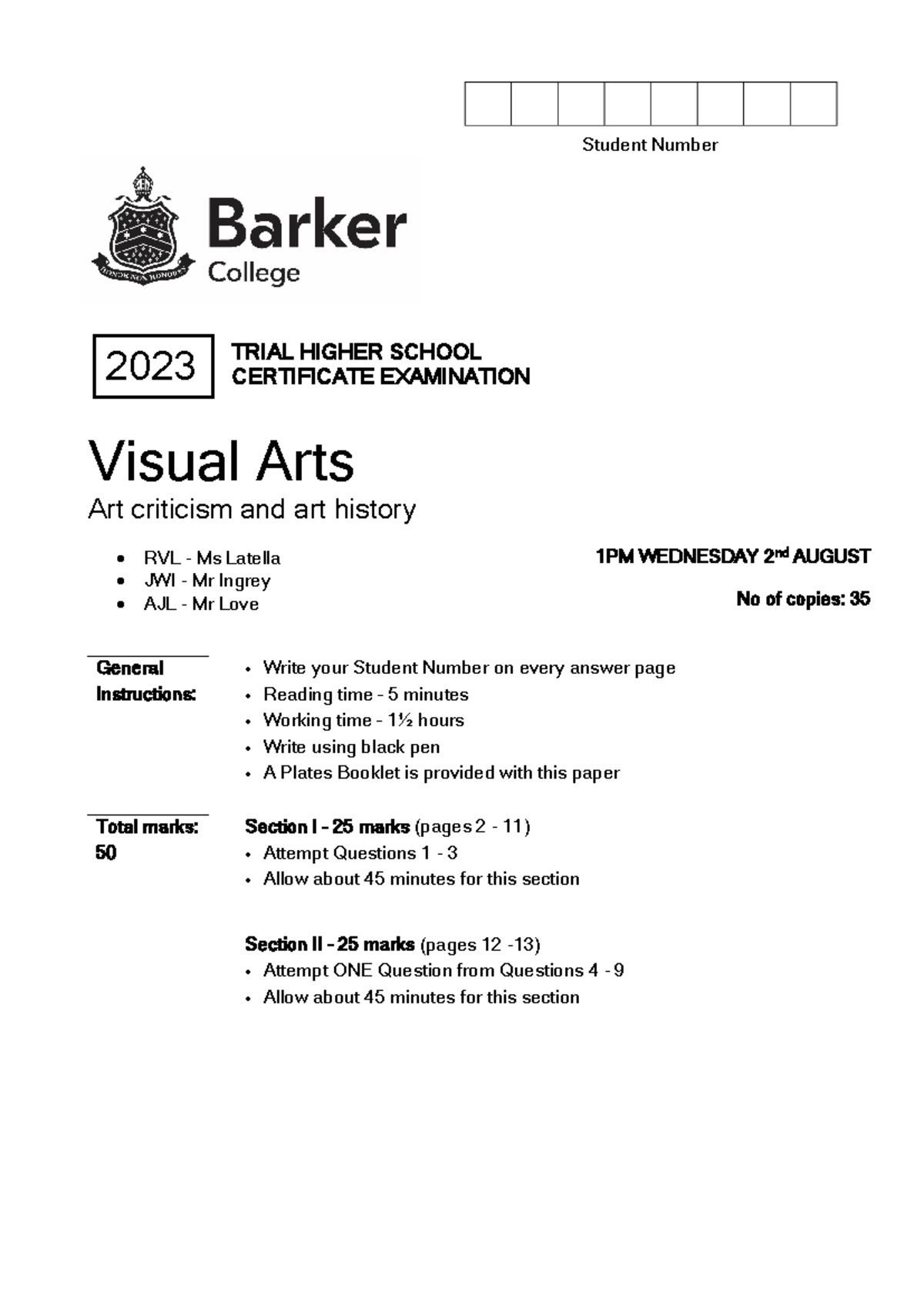 2023 TRIAL HSC EXAM: Visual Arts Art Criticism & History - Studocu