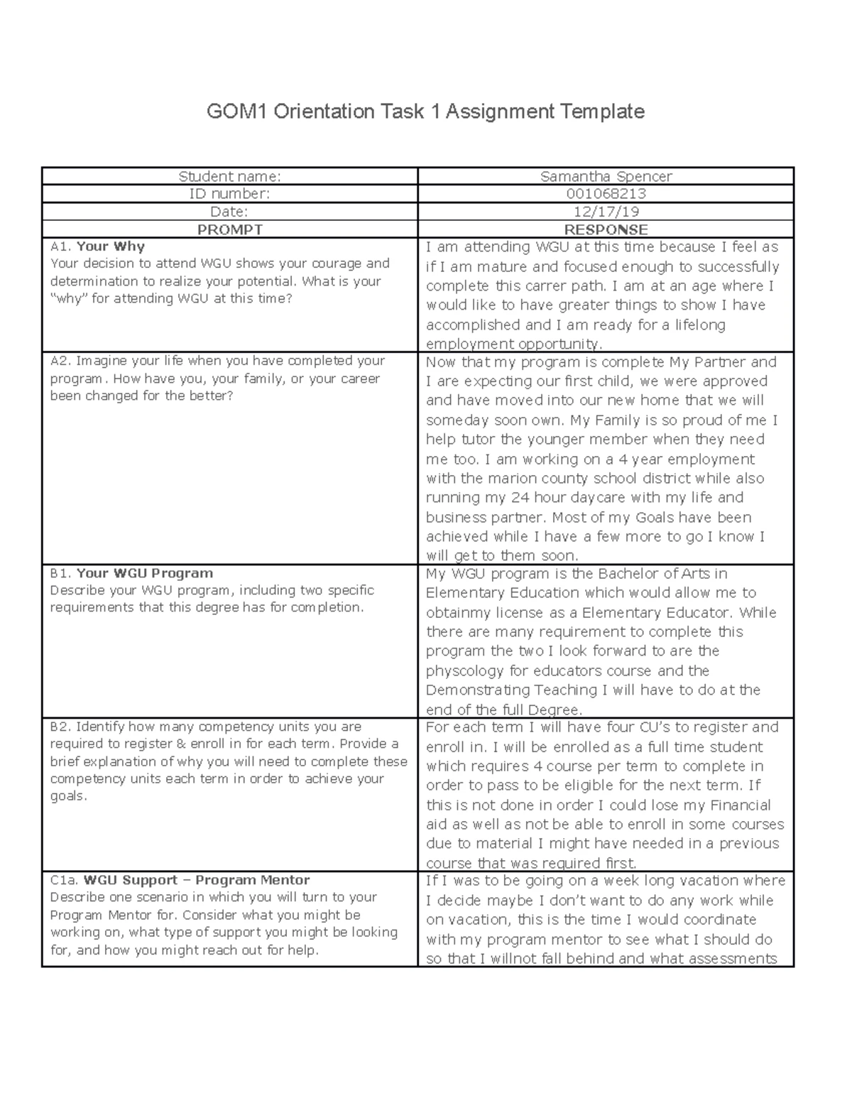 WGU - Orientation Task - Submission that I passed with - GOM1 ...
