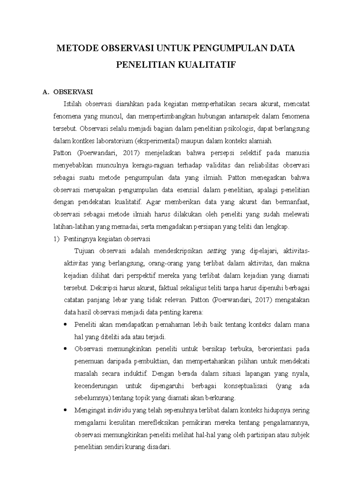 Metode Observasi untuk Pengumpulan Data Penelitian Kualitatif: Panduan ...