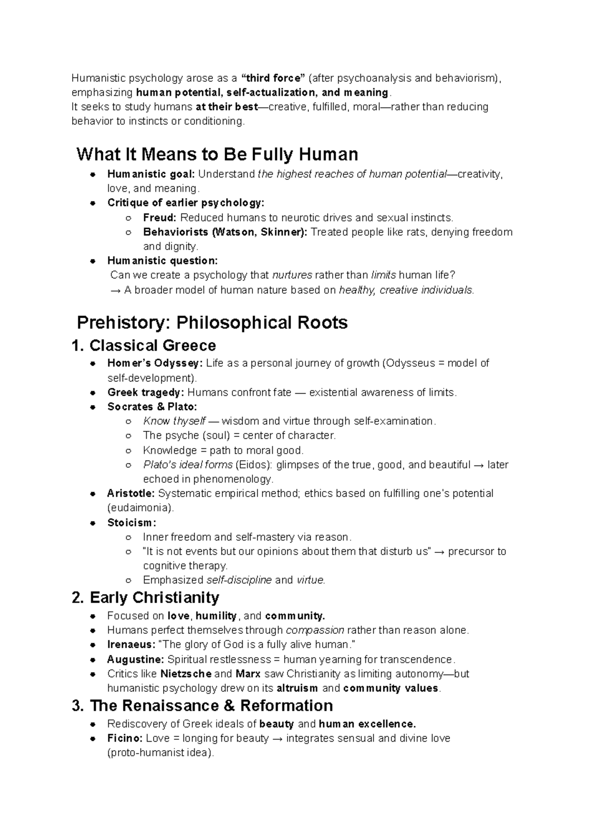 Moss - The Roots and Genealogy of Humanistic Psychology (PSY 101) - Studocu