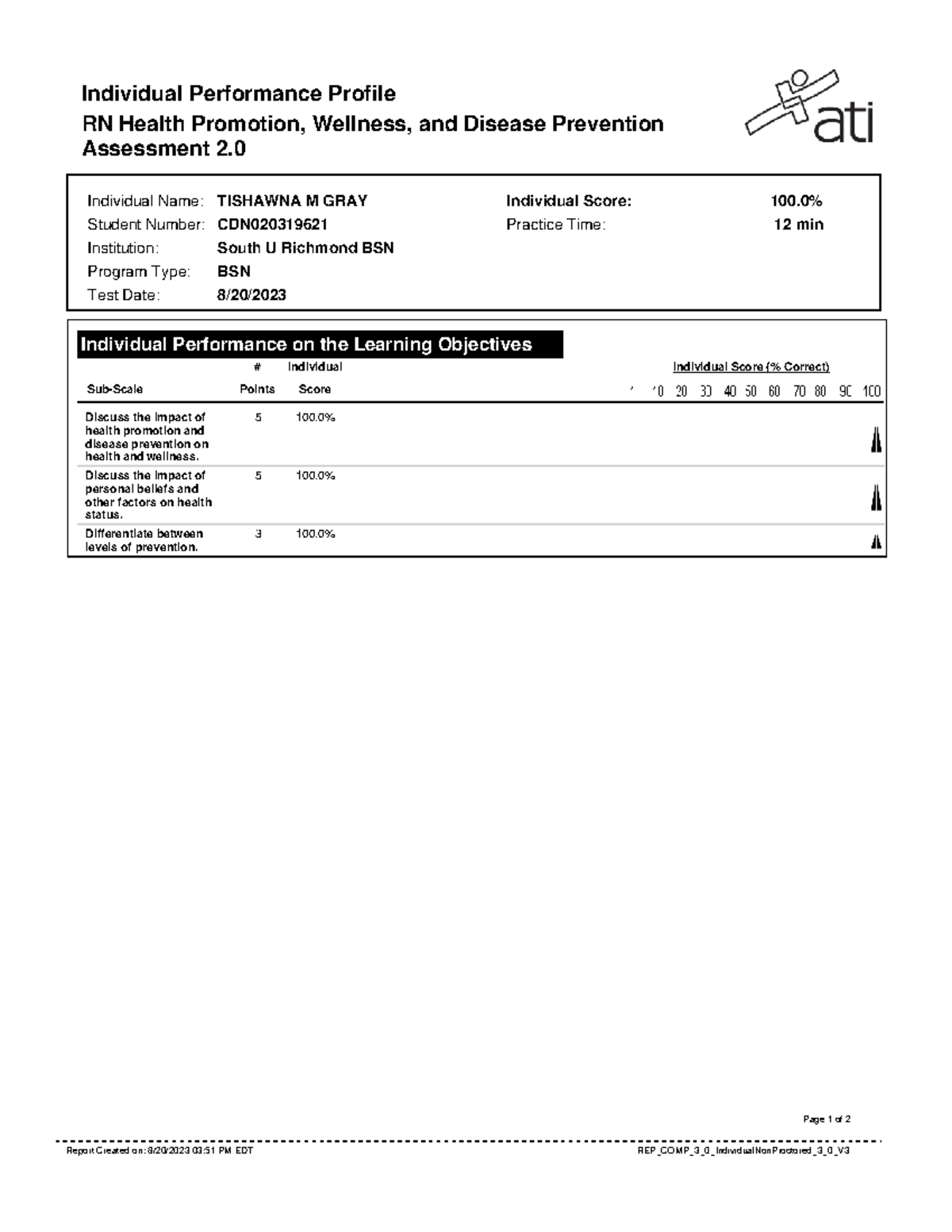 RN Health Promotion, Wellness & Disease Prevention Assessment 2 Report ...
