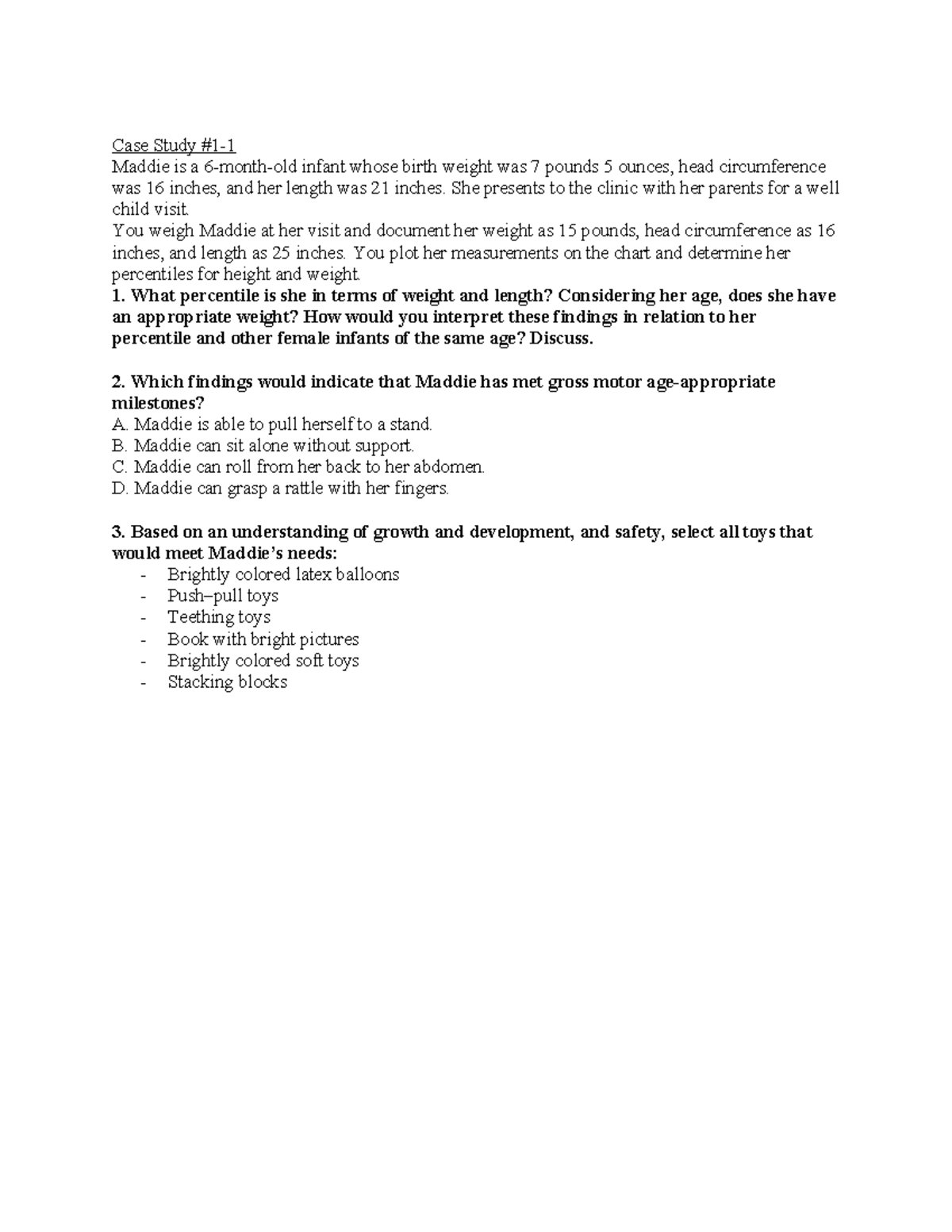 Developmental Case Studies: Growth Milestones & Assessments - Studocu