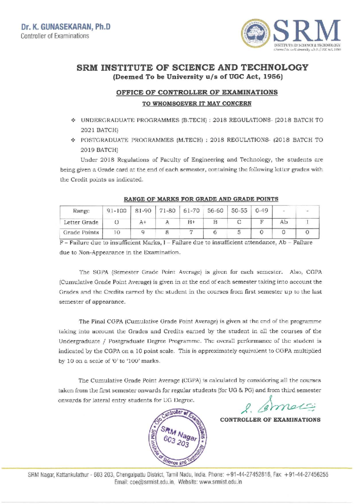Grading System for B.Tech & M.Tech Programs (2018 Regulations) - Studocu