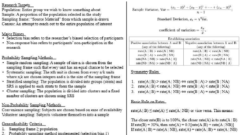 Gea cheatsheet - Research Targets Population: Entire group we wish to ...