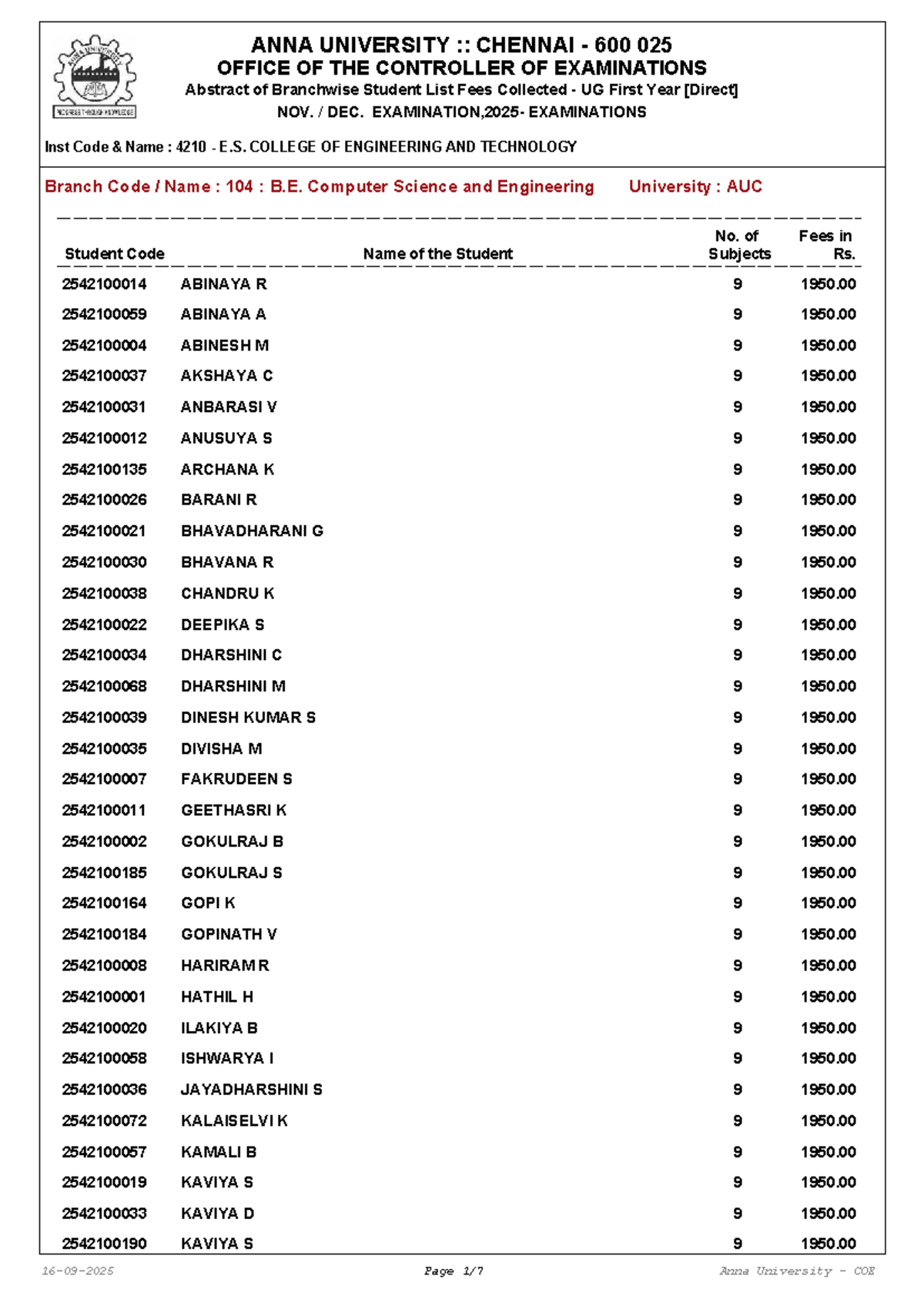 UG First Year Fees Collected - Nov/Dec Exams (4210) - Studocu