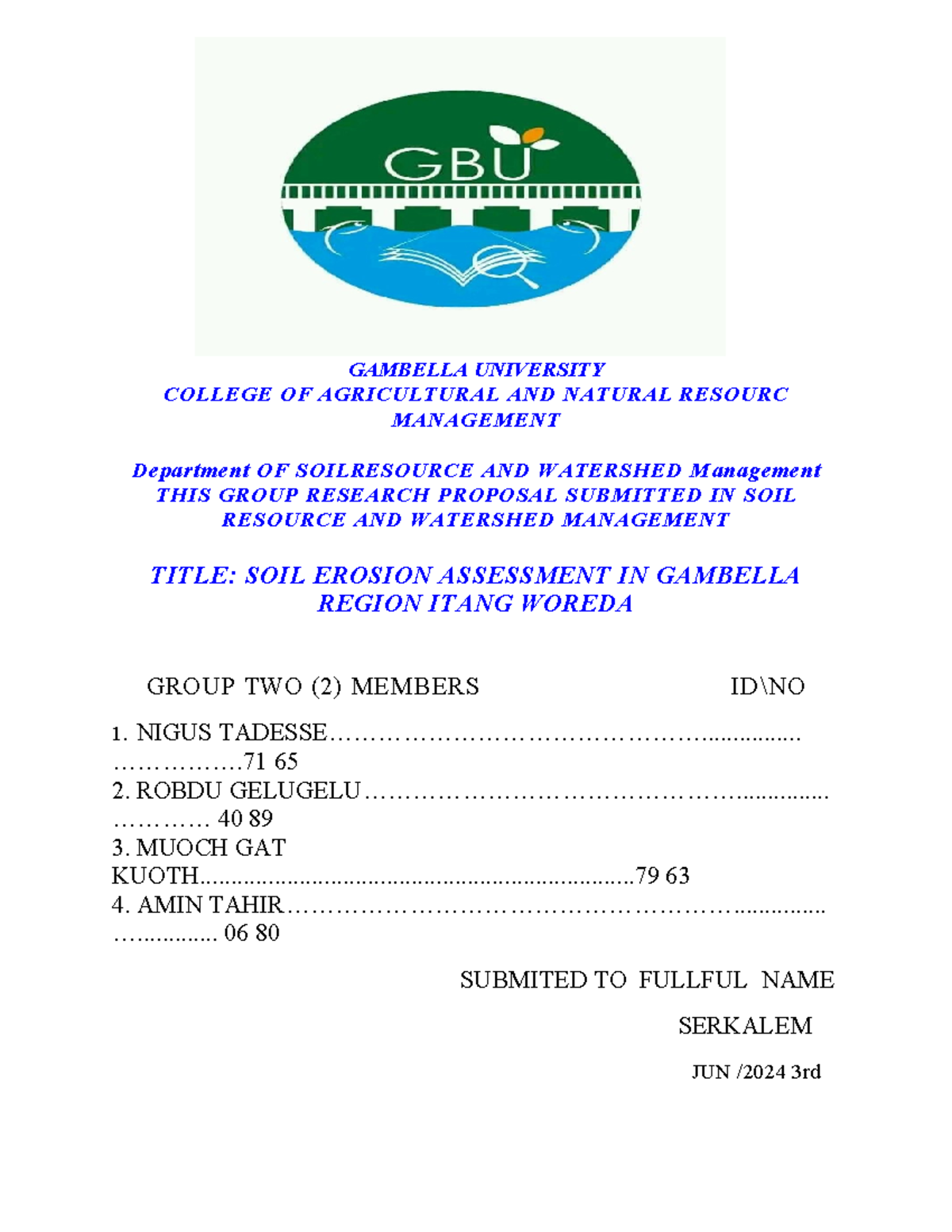 Soil Erosion Assessment in Gambella: A Research Project (SRWM 2024 ...