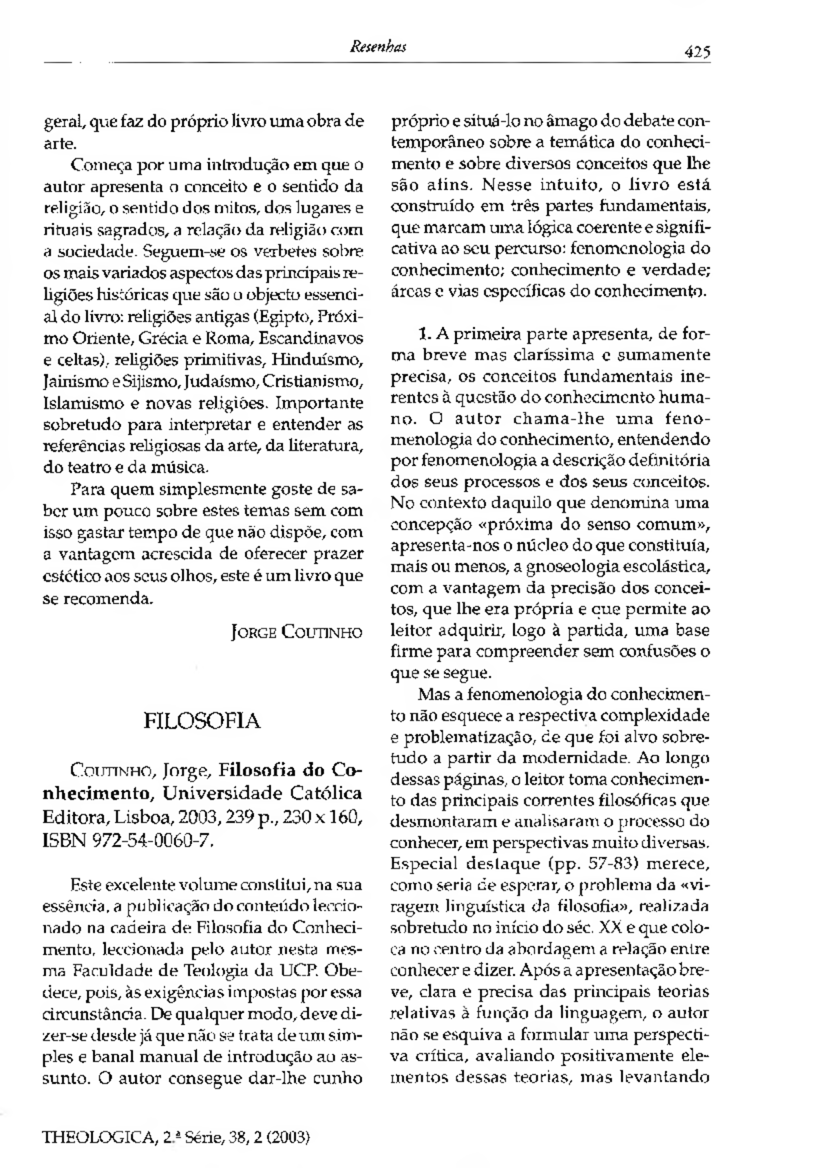 Recensão Crítica: Filosofia do Conhecimento de Jorge Coutinho ...