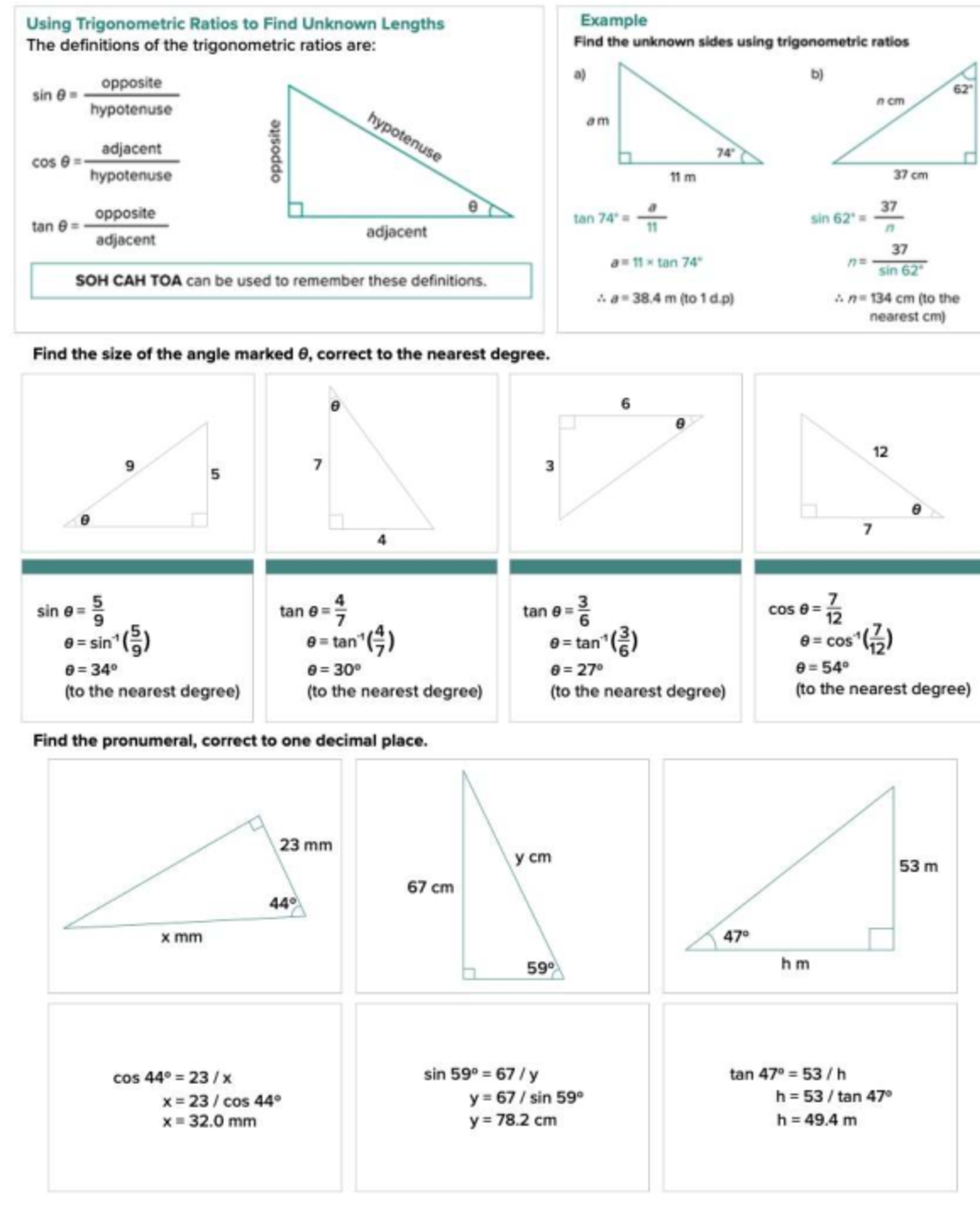 Trigonometry 2 - Worksheet on Finding Unknown Lengths Using Ratios ...