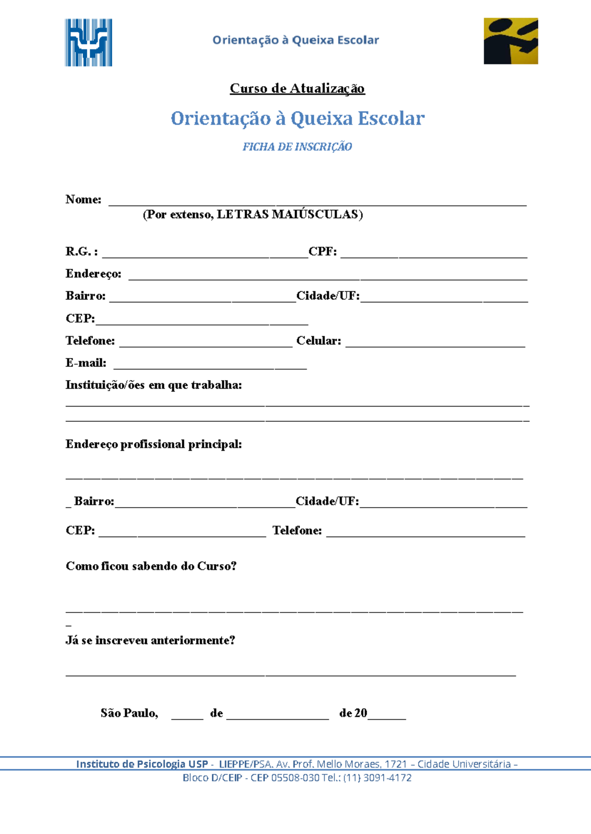 Ficha de Inscrição - Curso de Atualização OQE - Studocu