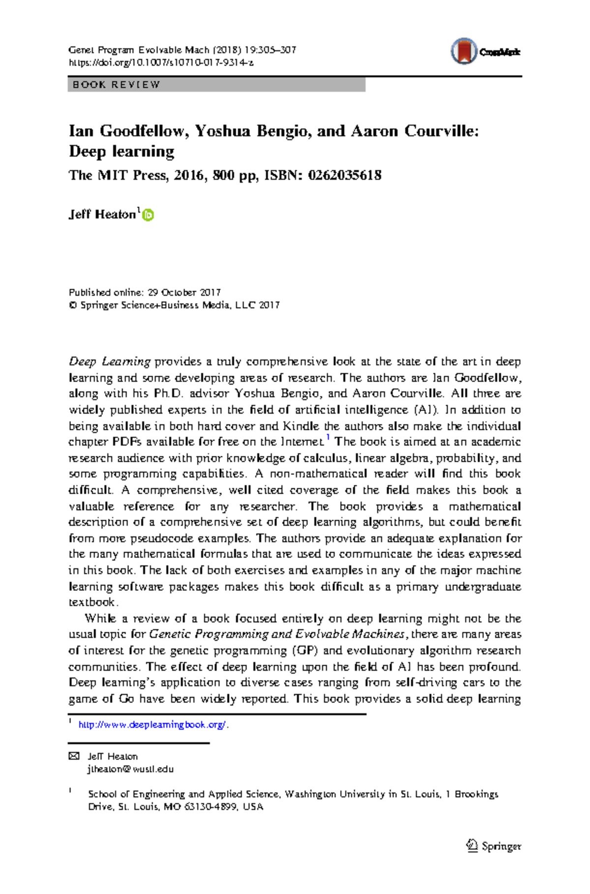 Genet Program Evolvable Mach (2018) Review of Deep Learning by ...