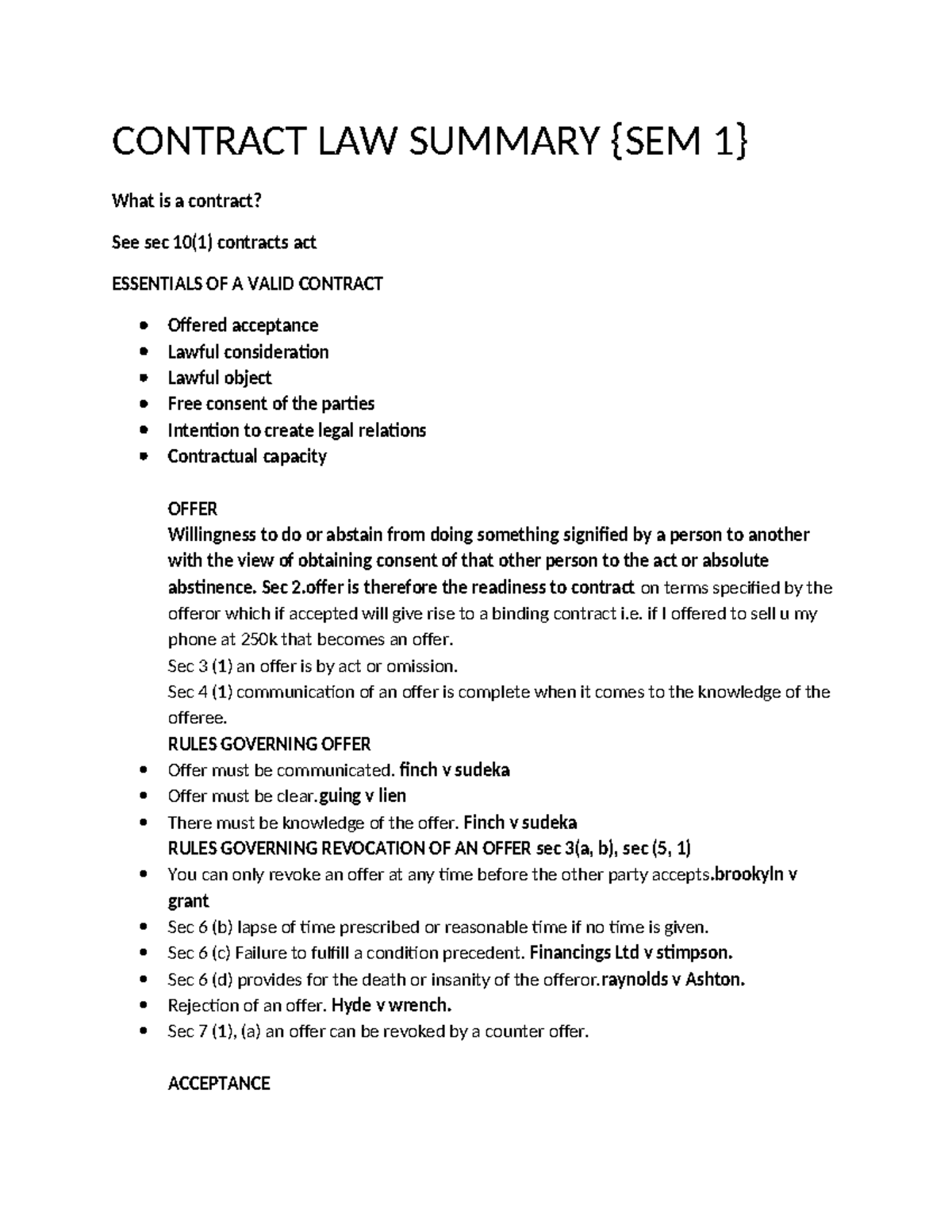 CONTRACT LAW SUMMARY: Essentials & Rules of Valid Contracts - Studocu