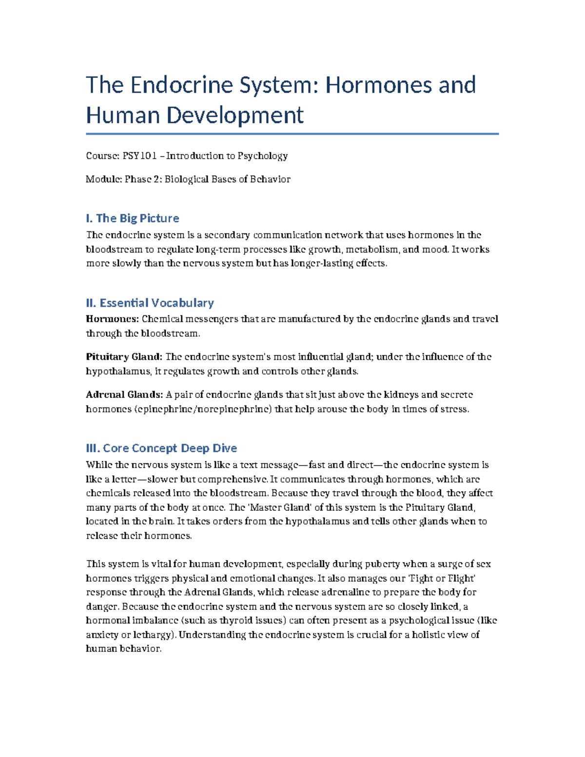 The Endocrine System: Hormones & Human Development - PSY101 - Studocu