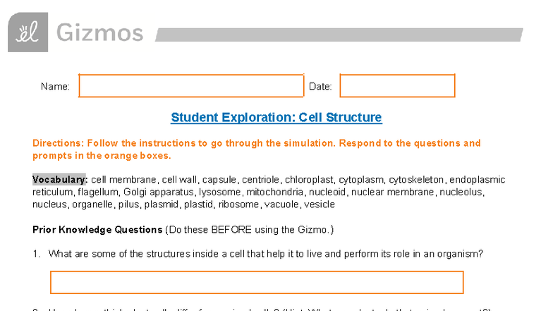 Copy of SE: Cell Structure Exploration Guide - Studocu