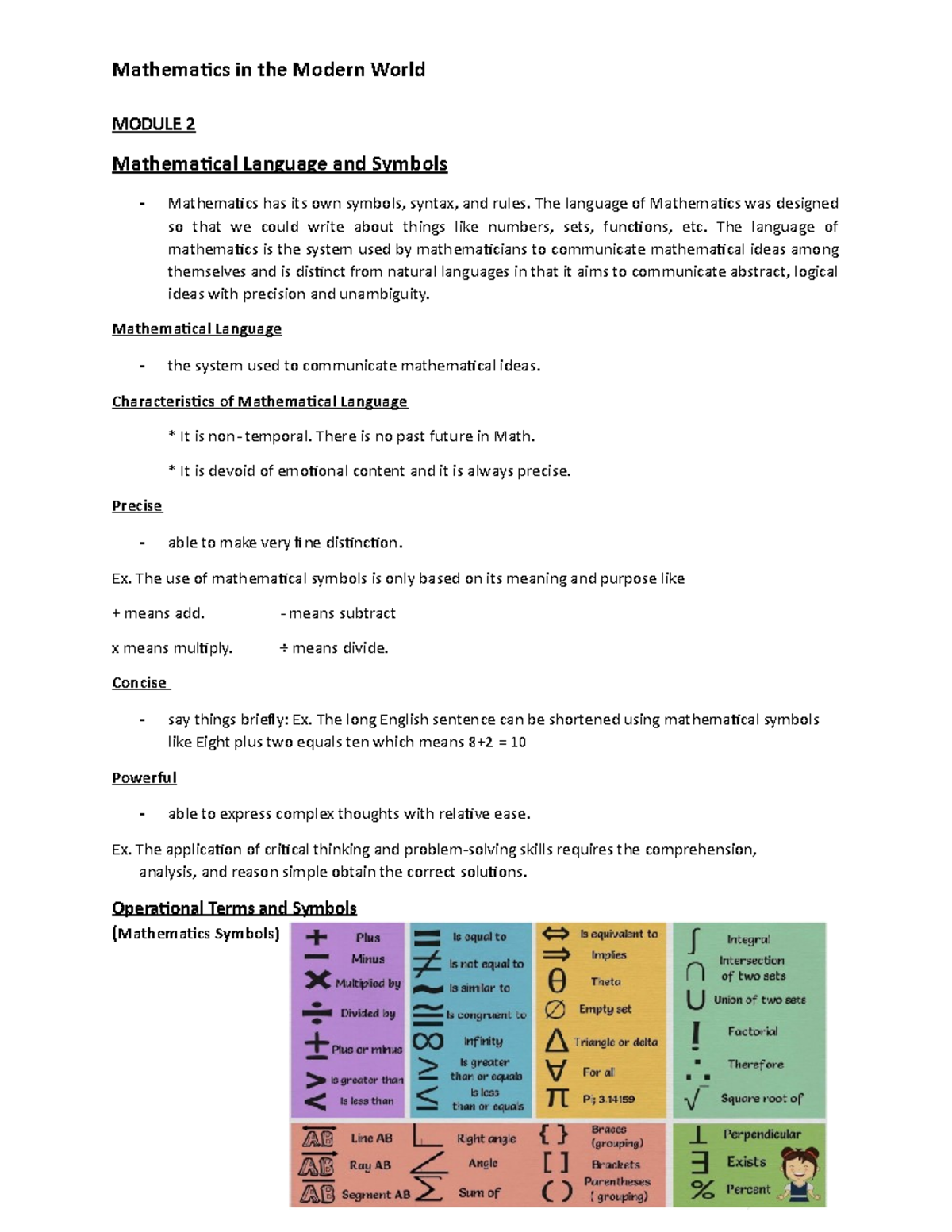 MMW- Module 2 - MODULE 2 Mathematical Language and Symbols ...