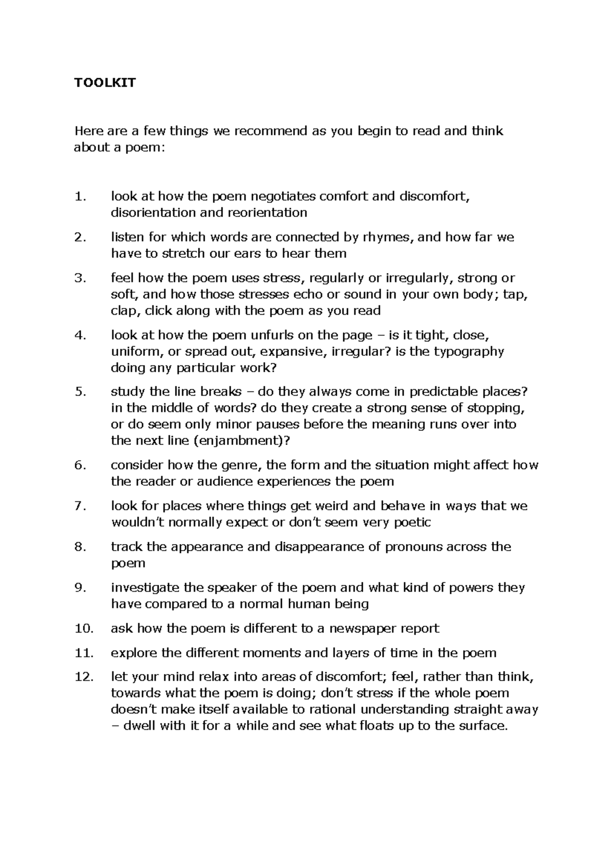 Poetry Toolkit: Strategies for Close Reading & Analysis - Studocu