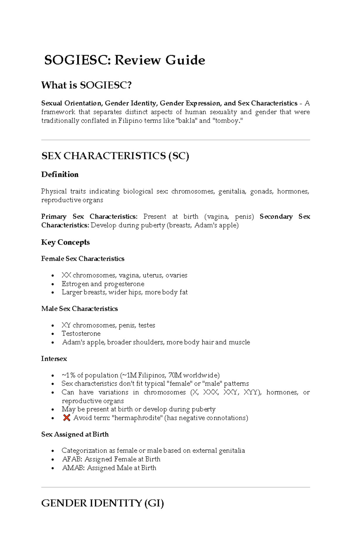 SOGIESC: Summary Notes and Review Guide for Understanding Gender and ...